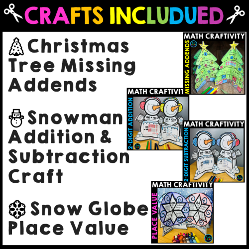 2nd Grade Winter Math Crafts Bundle | December Bulletin Board Craft ...