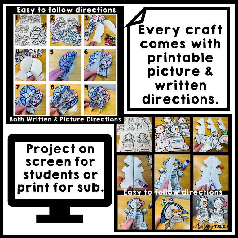 2nd Grade Winter Math Crafts Bundle | December Bulletin Board Craft ...