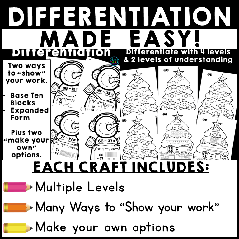 2nd Grade Winter Math Crafts Bundle | December Bulletin Board Craft ...