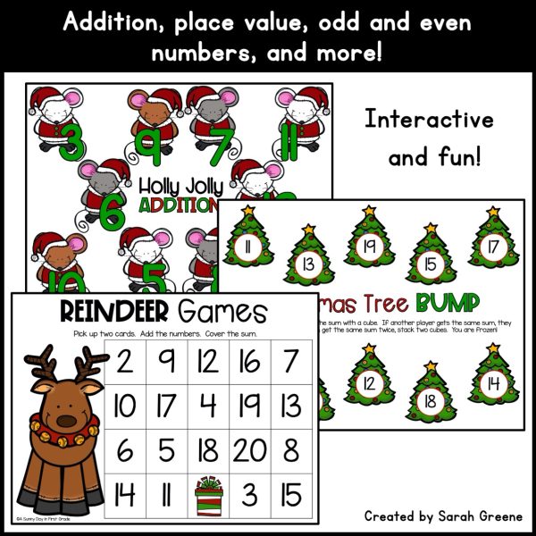 Christmas Math Games for Addition, Place Value, Odd and Even Numbers ...