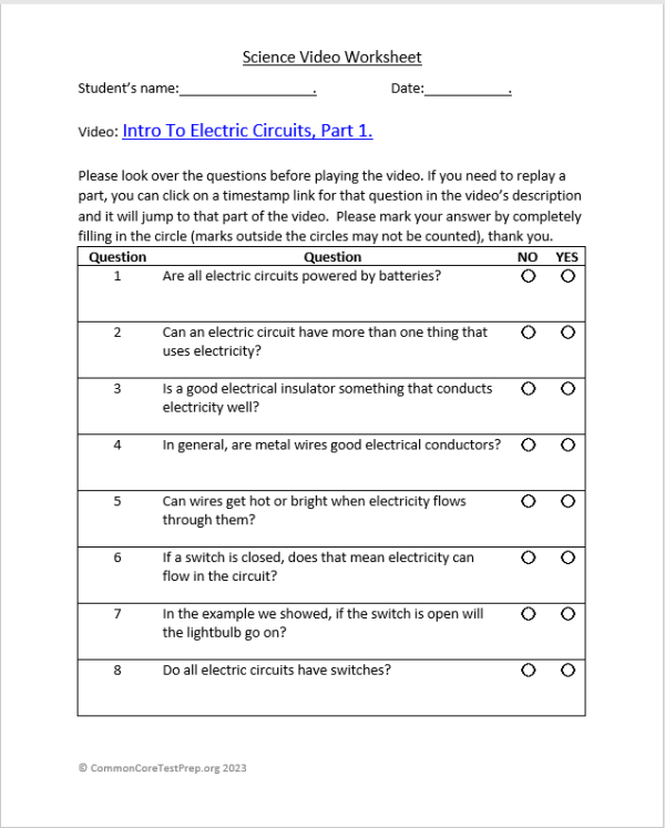 Intro to Electric Circuits, Part 1. Video sheet, Google Forms & more ...