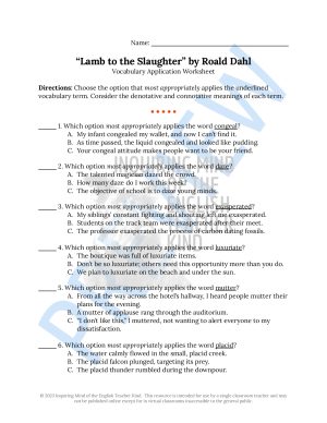 "Lamb to the Slaughter" by Roald Dahl Vocabulary Games and Activities ...