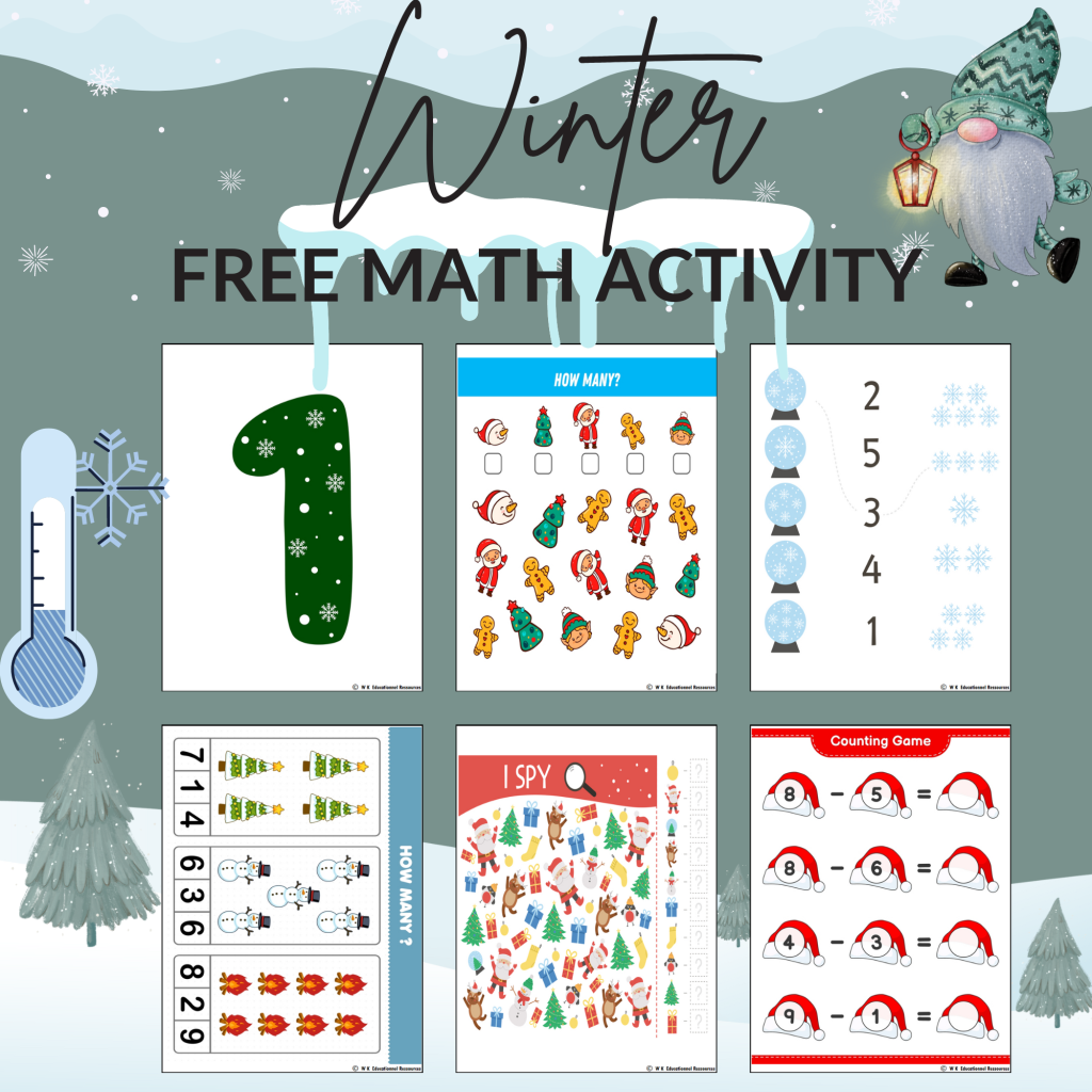 Free Winter Math Activity Posters Counting Addition Subtraction ...