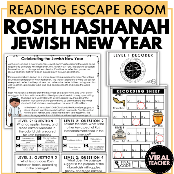 Holidays Around the World Reading Escape Room about Rosh Hashanah ...