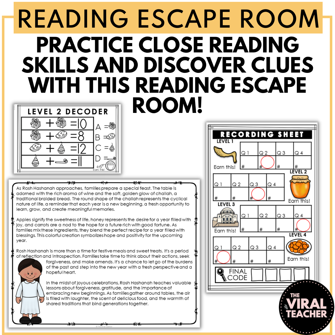 Holidays Around the World Reading Escape Room about Rosh Hashanah ...