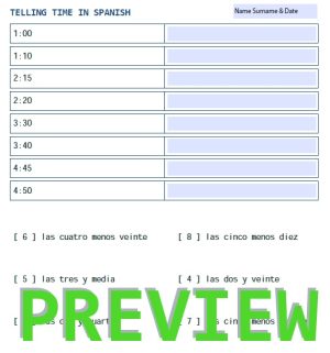 TELLING TIME IN SPANISH - WORKSHEETS - Made By Teachers