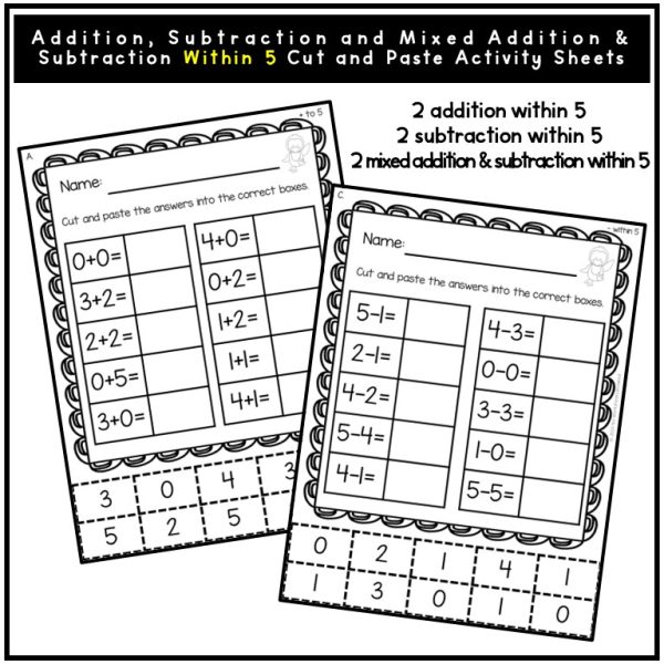 Addition and Subtraction Within 10 Cut and Paste - Made By Teachers