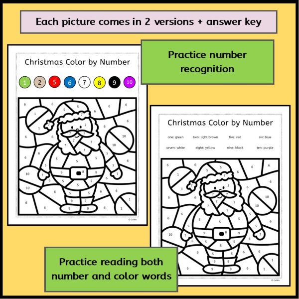 Christmas color by Number Pictures - number & color word reading ...