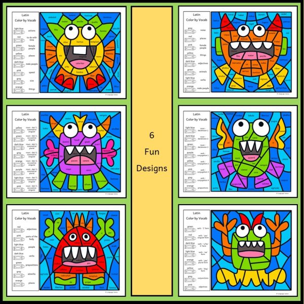 Latin Color by Vocabulary, Grammar, Parts of Speech - Monster theme ...
