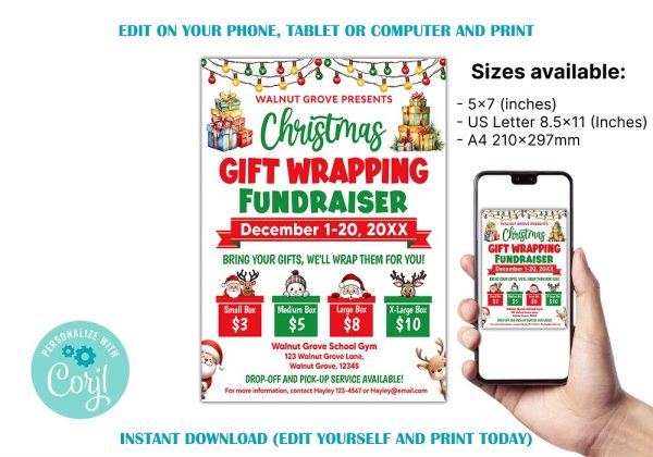 Editable Christmas Gift Wrapping Fundraiser Flyer, Holiday School PTO ...