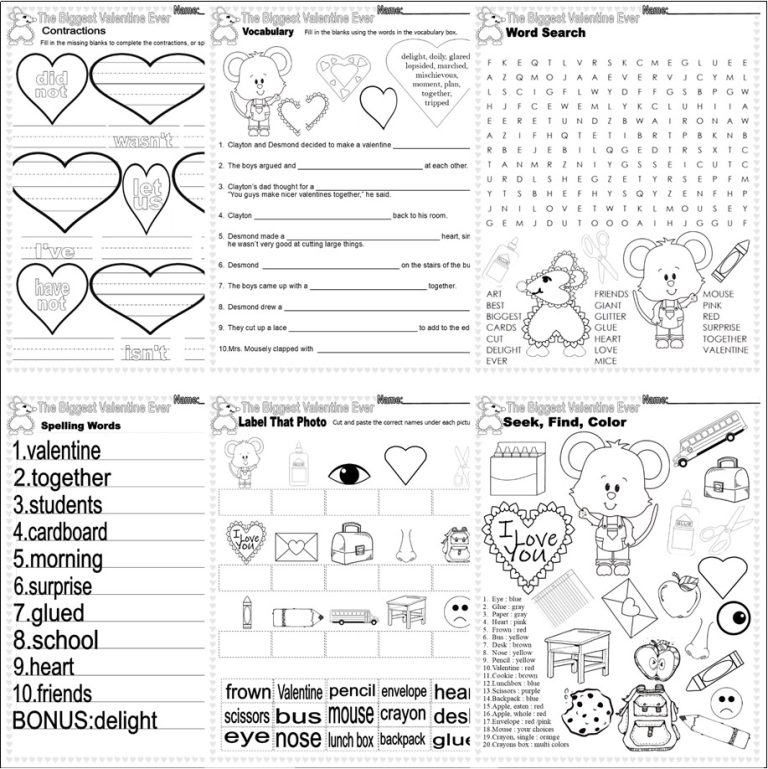 The Biggest Valentine Ever Book Study Companion Reading Comprehension ...