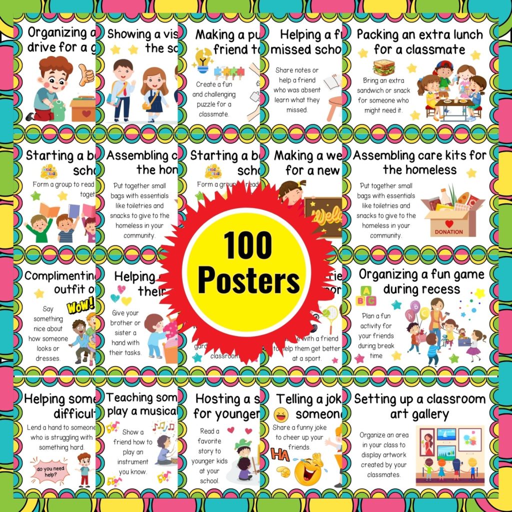 100 Acts of Kindness Posters & Bonus Flashcards | Celebrate 100 Days of ...