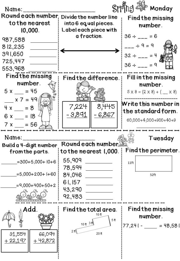 Spring 3rd Grade Math Homework - Made By Teachers