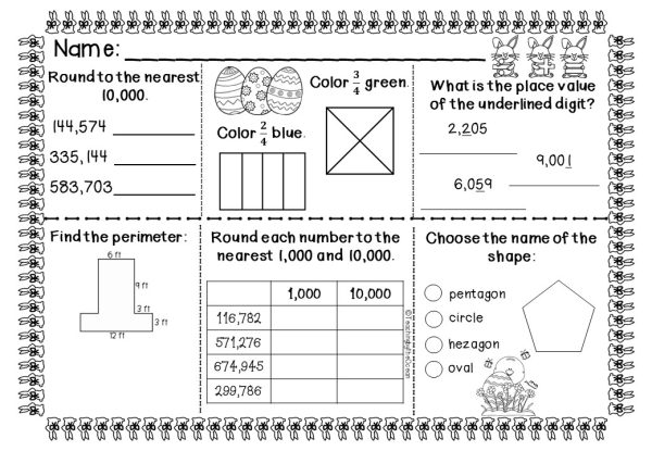 Easter 3rd Grade Math Morning Work / Third Grade Spiral Review | Made ...