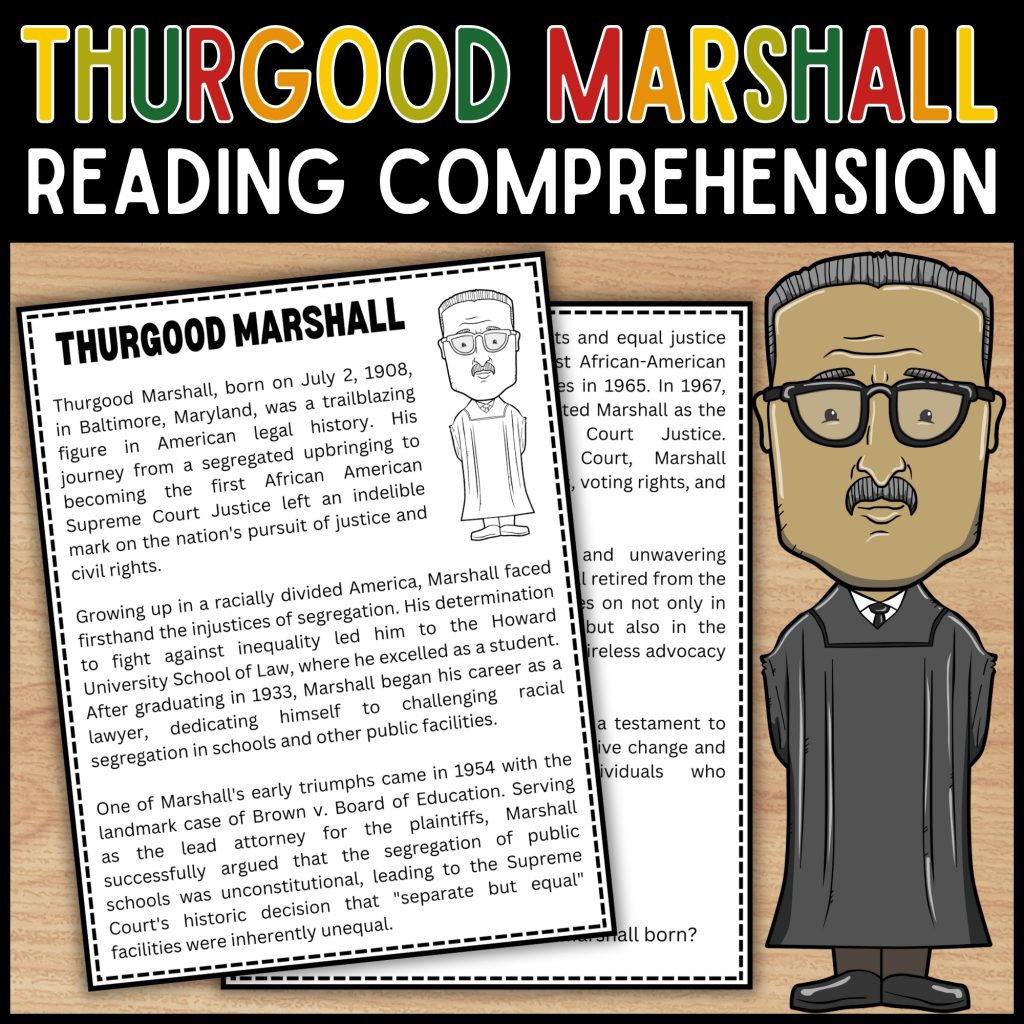Thurgood Marshall Reading Comprehension Passage | Black History Month ...