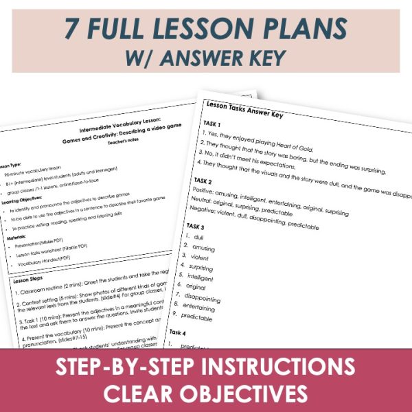 B1 Intermediate Vocabulary Lesson Plans, Activities, Worksheets Bundle ...