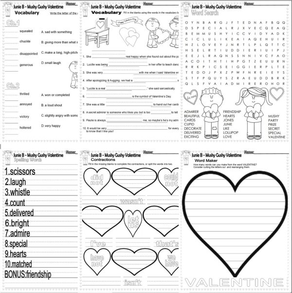 Junie B Jones Mushy Gushy Valentime Valentine Novel Chapter Book Study ...