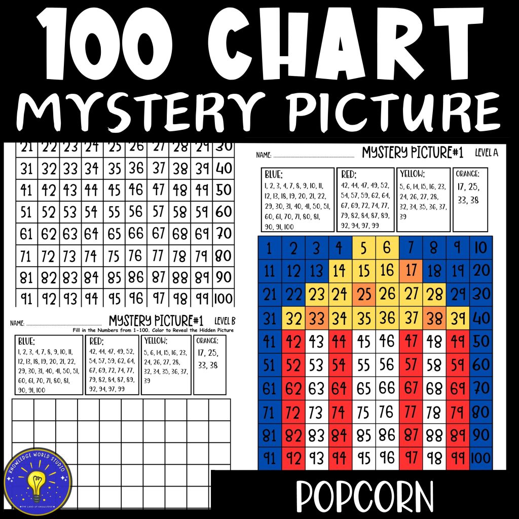 Popcorn Hundreds Chart Mystery Picture | Math 100s Chart Activities ...