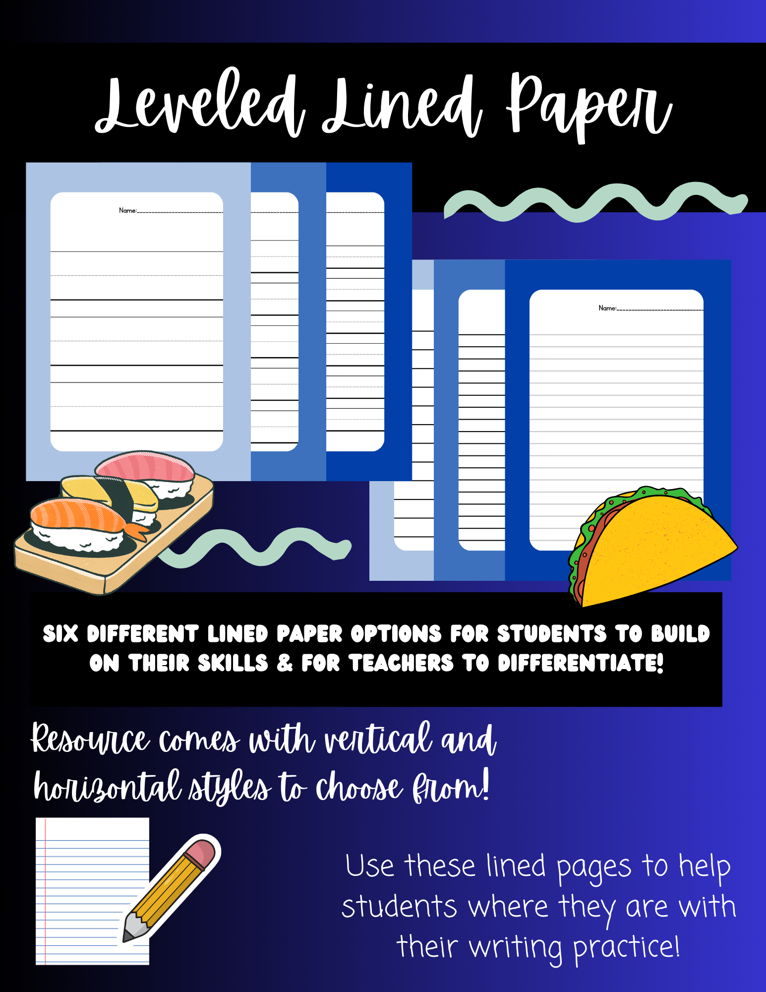 *Differentiated Writing Center* Leveled Lined Paper | Food Version ...