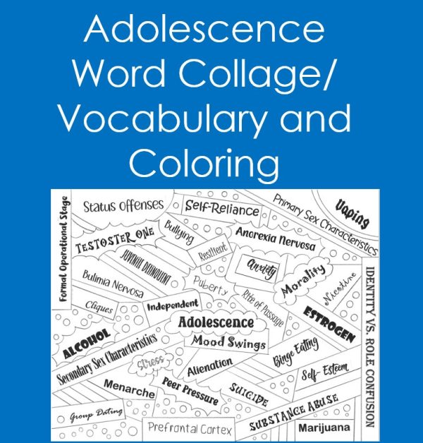 Adolescence Word Collage (Vocabulary, Coloring, Growth and Development ...