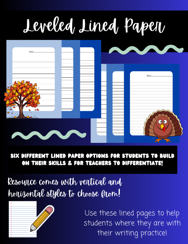 *Differentiated Writing Center* Leveled Lined Paper | November Version ...