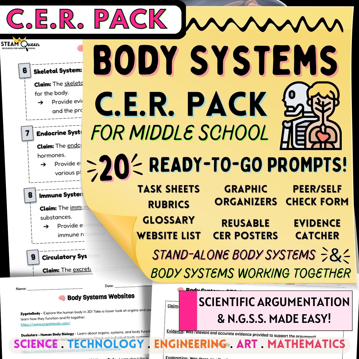 Human Body Systems CER Pack Scientific Arguments Middle School 20 ...