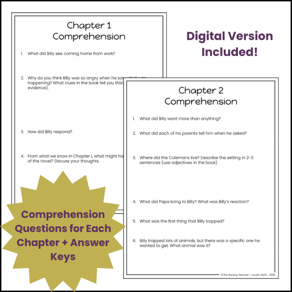 Where the Red Fern Grows Comprehension Questions + Answer Key - Made By ...