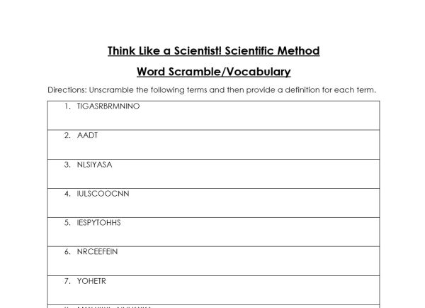 Think Like a Scientist (Scientific Method) Word Scramble Vocabulary ...