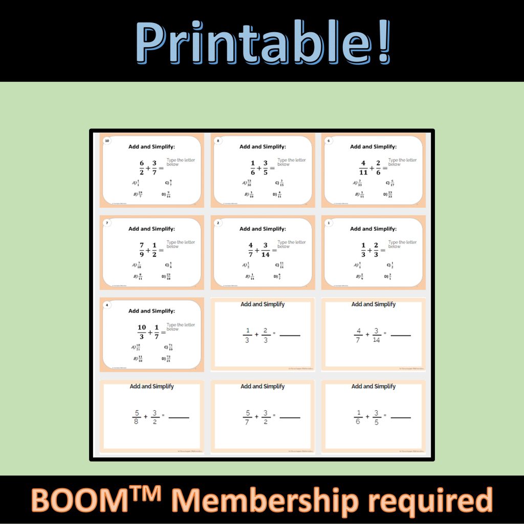 Adding Fractions with Unlike Denominators | Boom Digital Task Cards ...