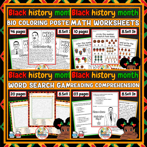 Black History Month Activities Bundle | math-word search-coloring ...