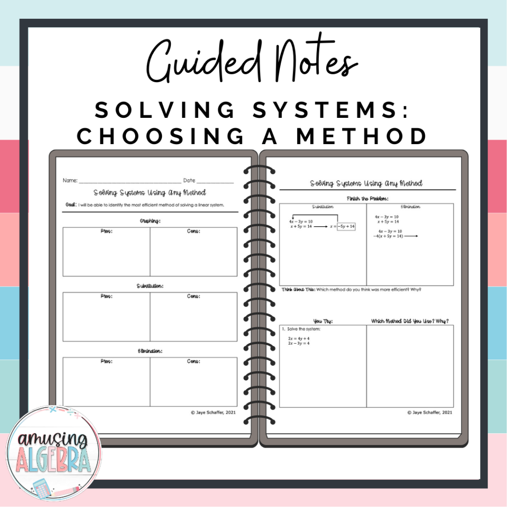 Algebra 1 Solving Systems by Any Method Scaffolded Guided Notes | Made ...