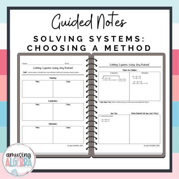 Algebra 1 Solving Systems by Any Method Scaffolded Guided Notes | Made ...