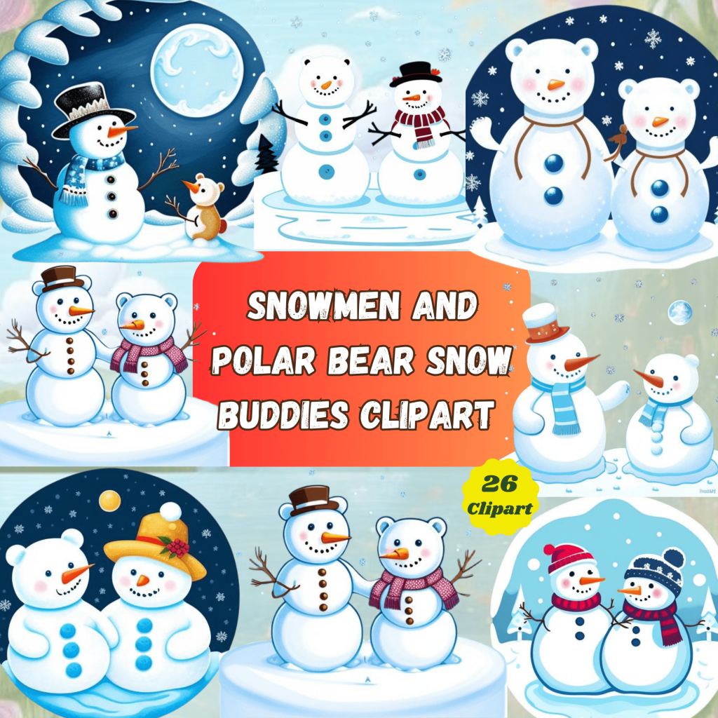 Snowmen and Polar Bear Snow Buddies Clipart - Winter Clipart | Made By ...