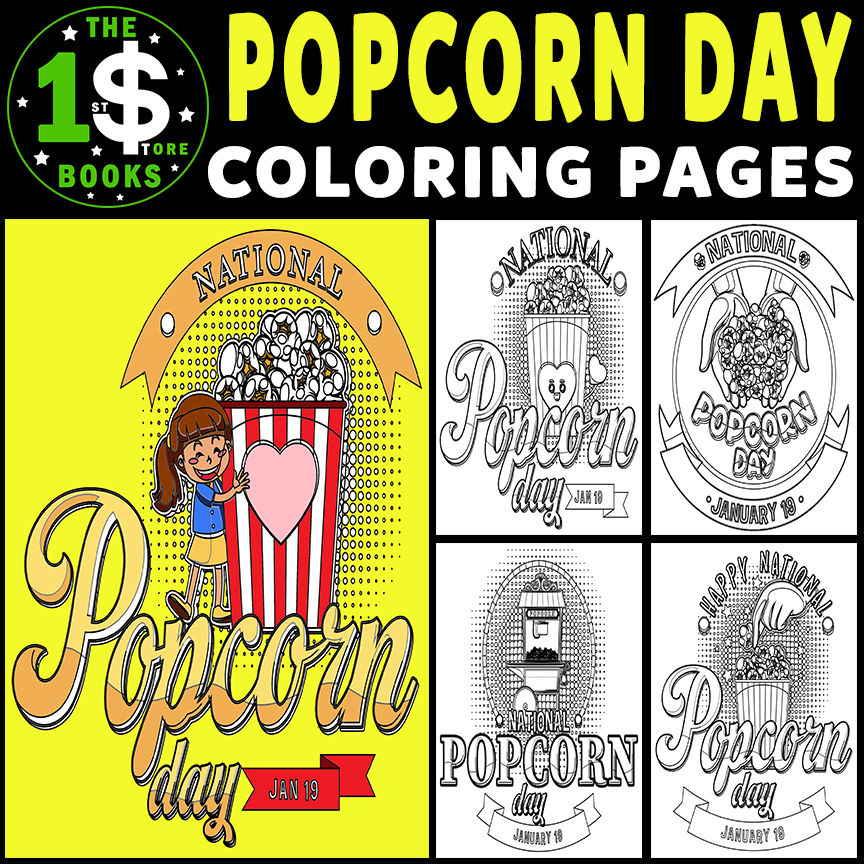 National Popcorn Day Coloring Page | 19 January Holiday Coloring Sheet ...