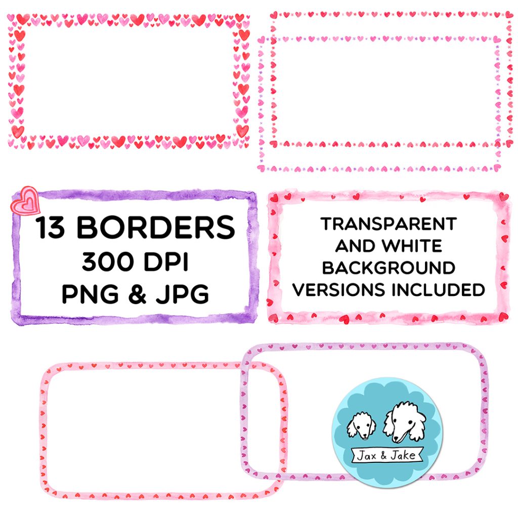 Valentines Day Watercolor SLIDE Border Clipart, February Google Slides ...