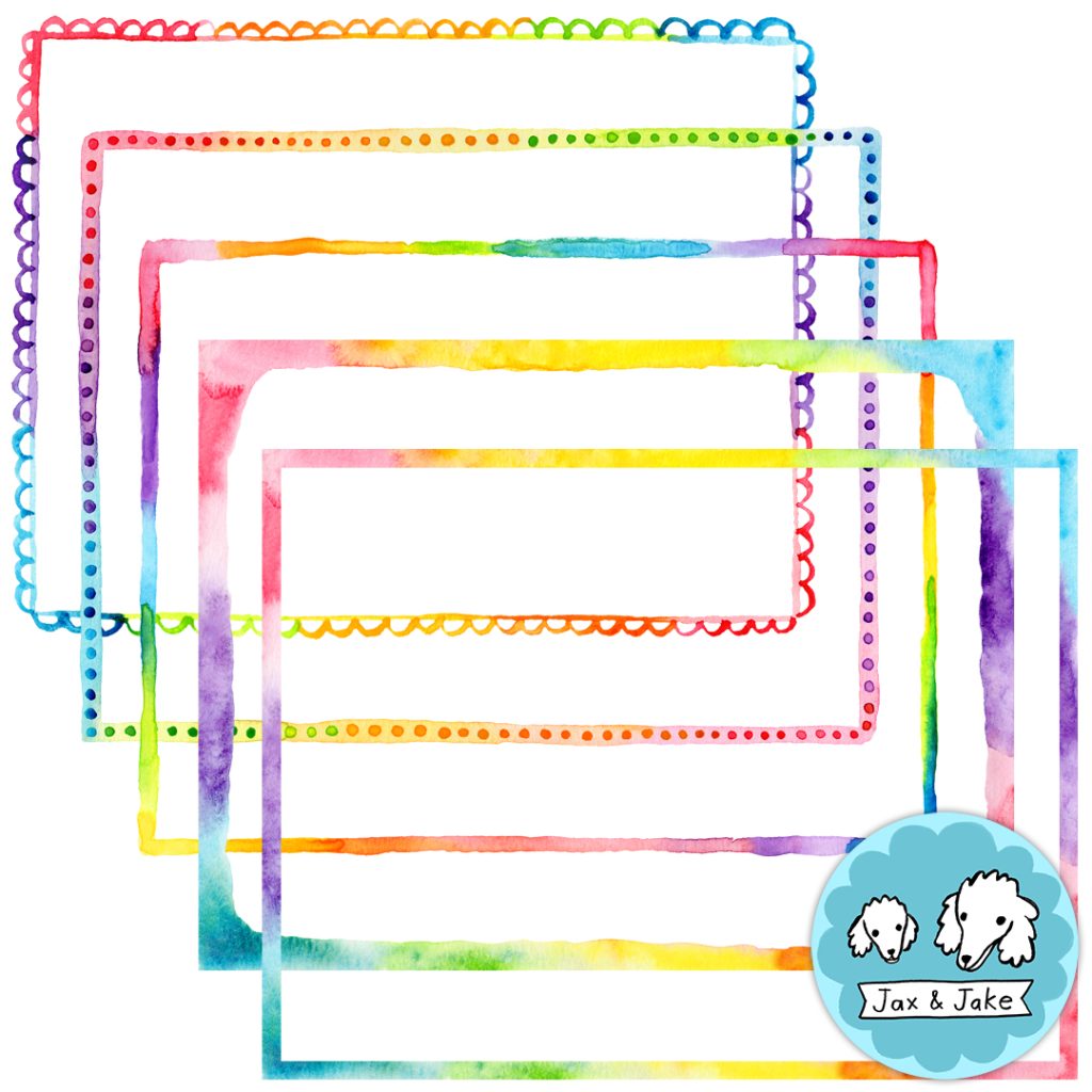 Rainbow Watercolor Borders - Skinny, Full Page and Confetti Clipart ...