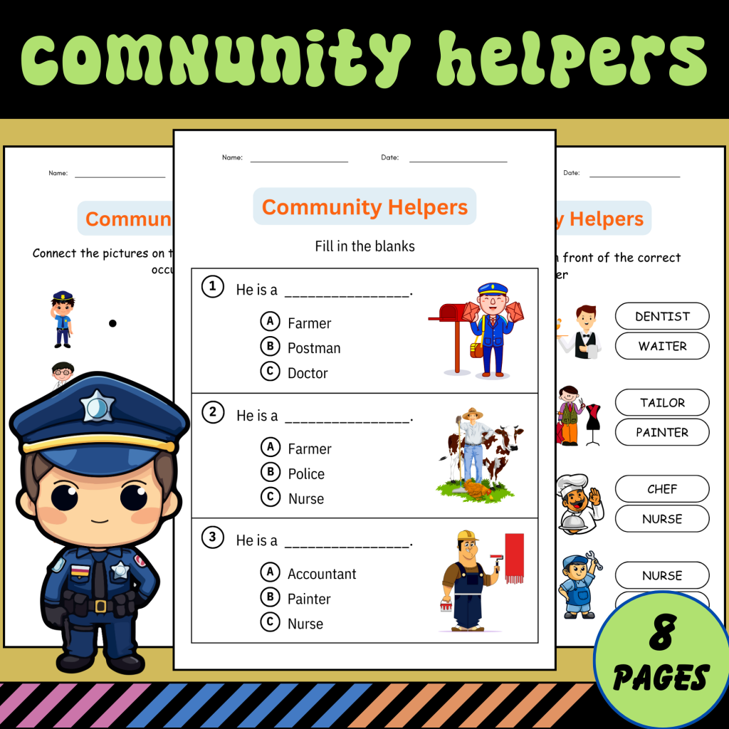 Printable Matching Community Helpers Activities Worksheets for Grade 1 ...