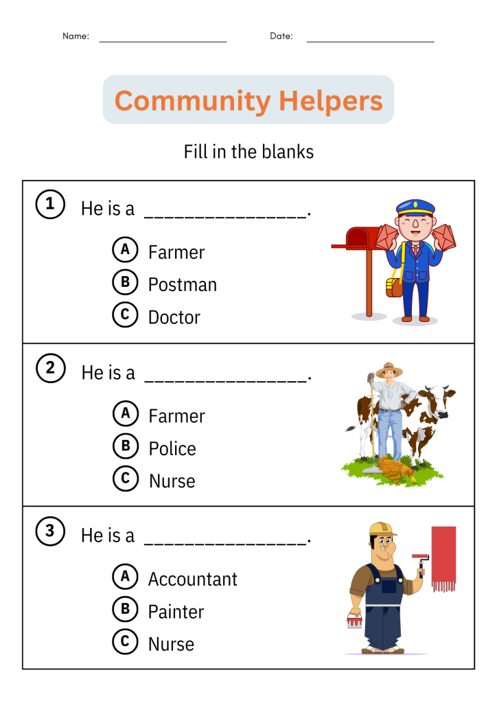 Printable Matching Community Helpers Activities Worksheets for Grade 1 ...