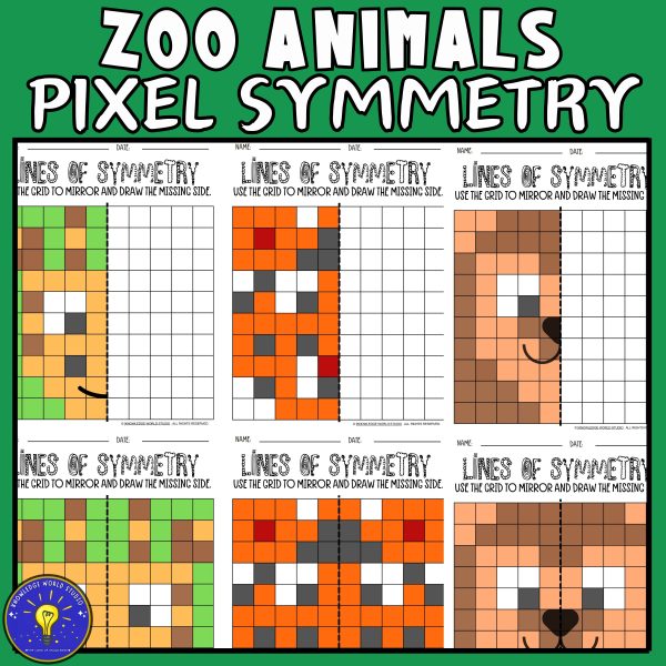 Zoo Animals Lines of Symmetry | Math Pixel Art - Reflection Drawings ...