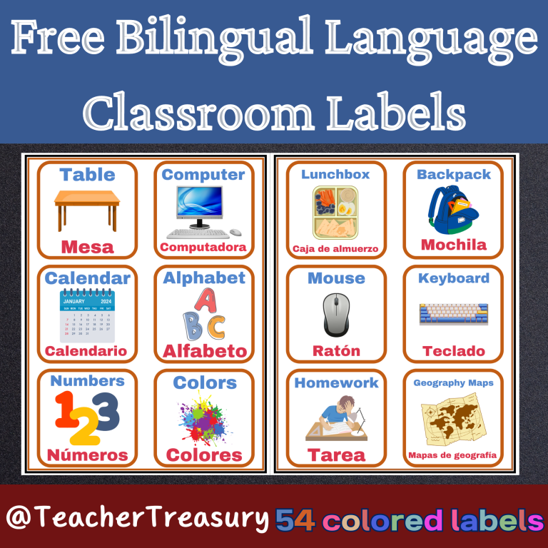 Bilingual Language Classroom Labels With Pictures Spanish and English ...