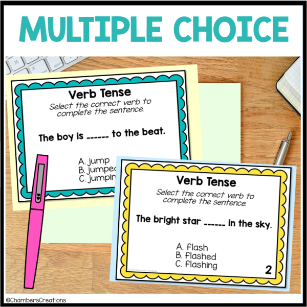 Verb Tenses 32 Practice Task Cards Grammar ELA review activity game ...