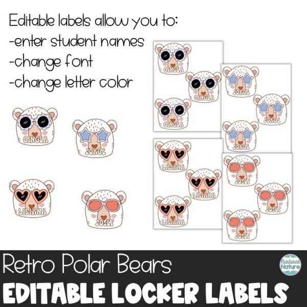 Retro Winter Name Tags - Polar Bears - Editable Locker Labels or Cubby ...
