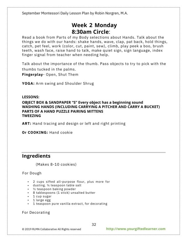 Montessori Lesson plans QUARTERLY Curriculum 12 weeks SEP OCT NOV ...