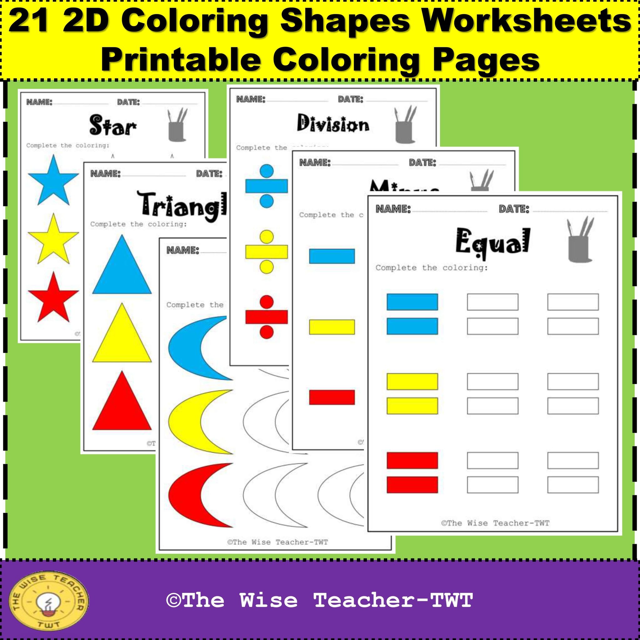 21 2D Printable Coloring Shapes Worksheets | Coloring Pages | Made By ...