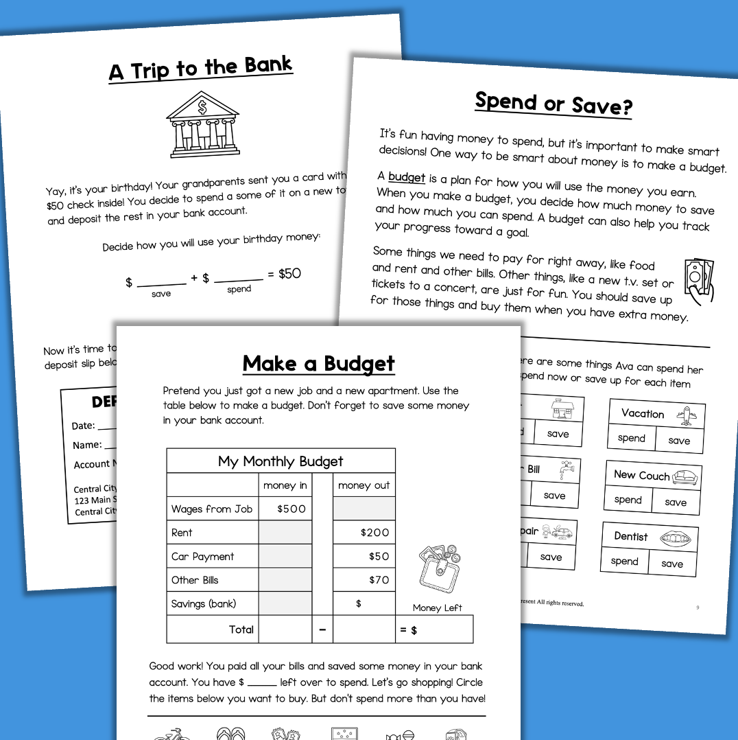 Financial Literacy Earning Spending and Saving Activities Worksheets ...