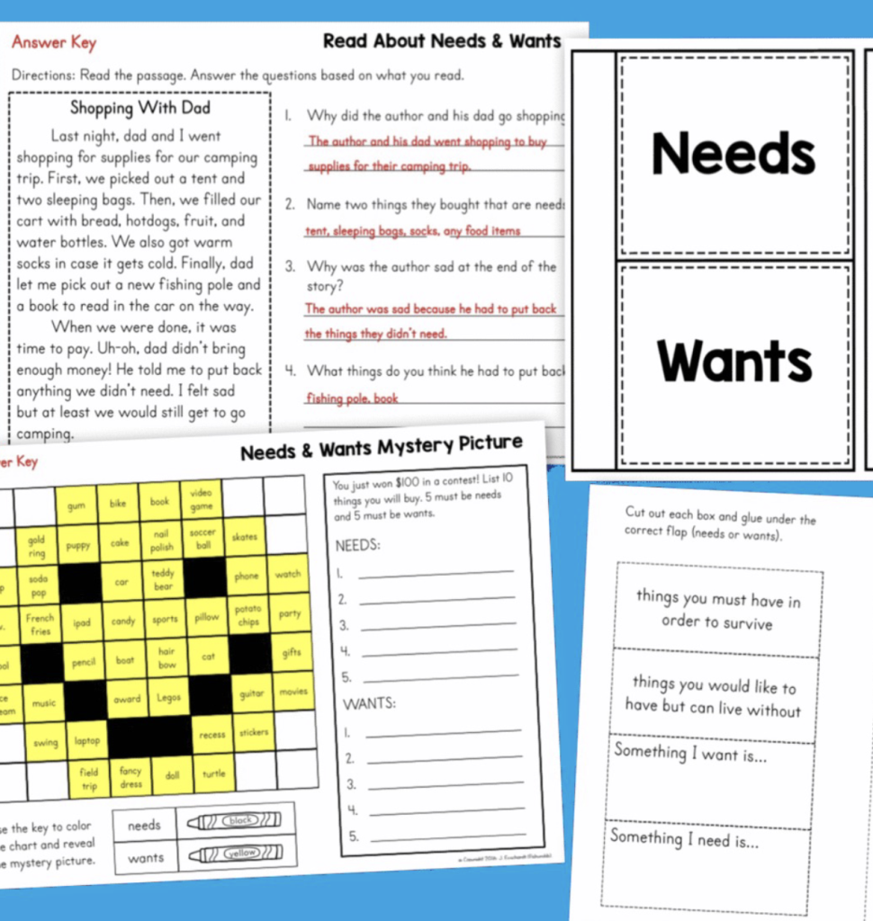 Financial Literacy BUNDLE Goods Services Needs Wants Earning Spending ...