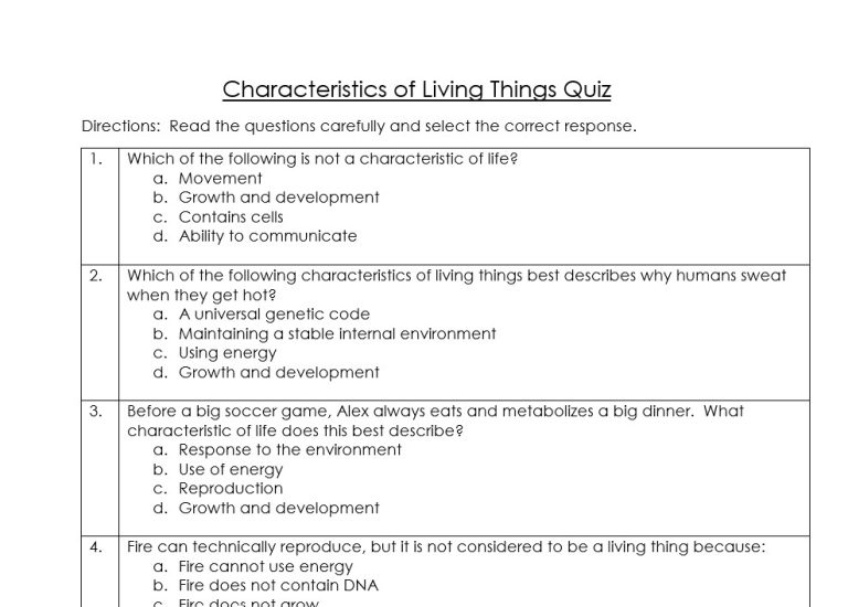 Characteristics of Living Things Quiz (Biology, Life Science) - Made By ...
