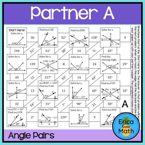 Angle Pairs Activity Partner Maze - Made By Teachers
