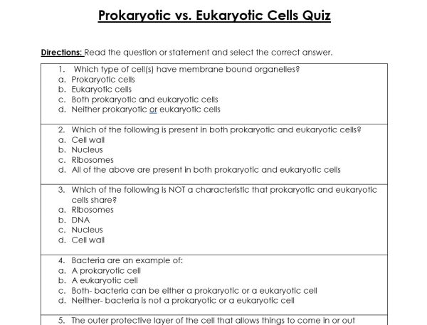 Cells: Prokaryotic vs. Eukaryotic Cells Quiz (Biology, Life Science ...