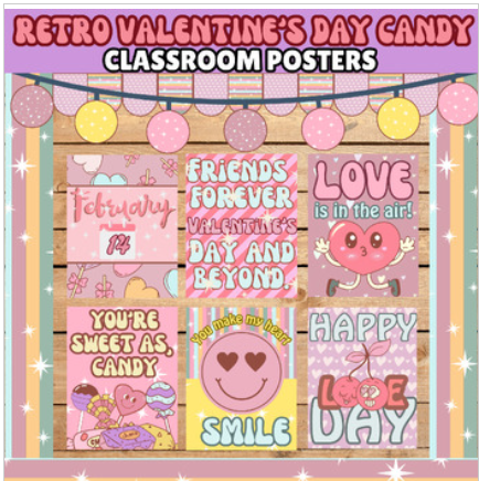 Retro Valentine’s Day Candy Classroom Posters, Valentine’s Day Posters ...